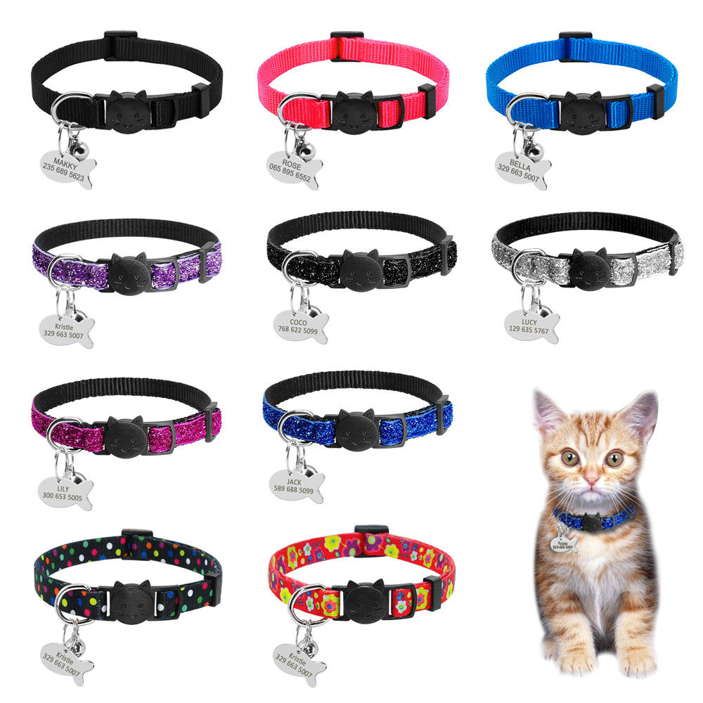Cat Collars - Personalized Bells, Various Colors & Sizes